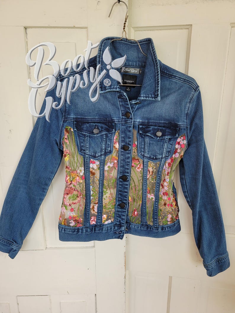 Upcycled Liverpool Denim Jacket With Sequins | Boho | Bridal ...