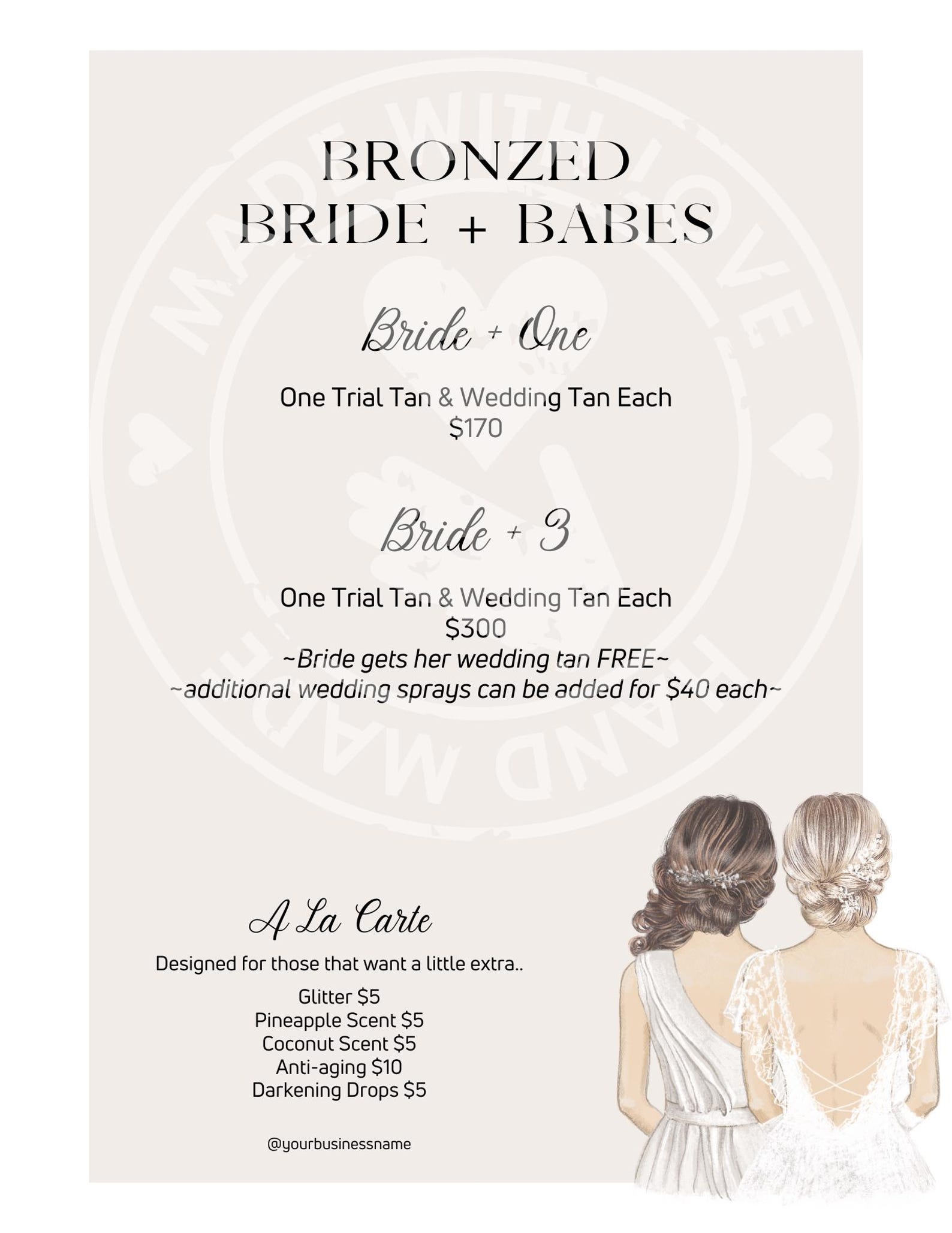 Spray Tan Price List Printable | Bridal Tanning Packages | Wedding ...