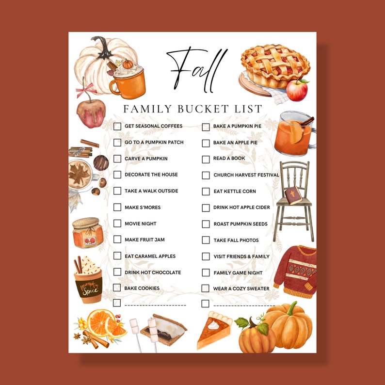 Fall Family Bucket List Printable Fall Checklist - Etsy