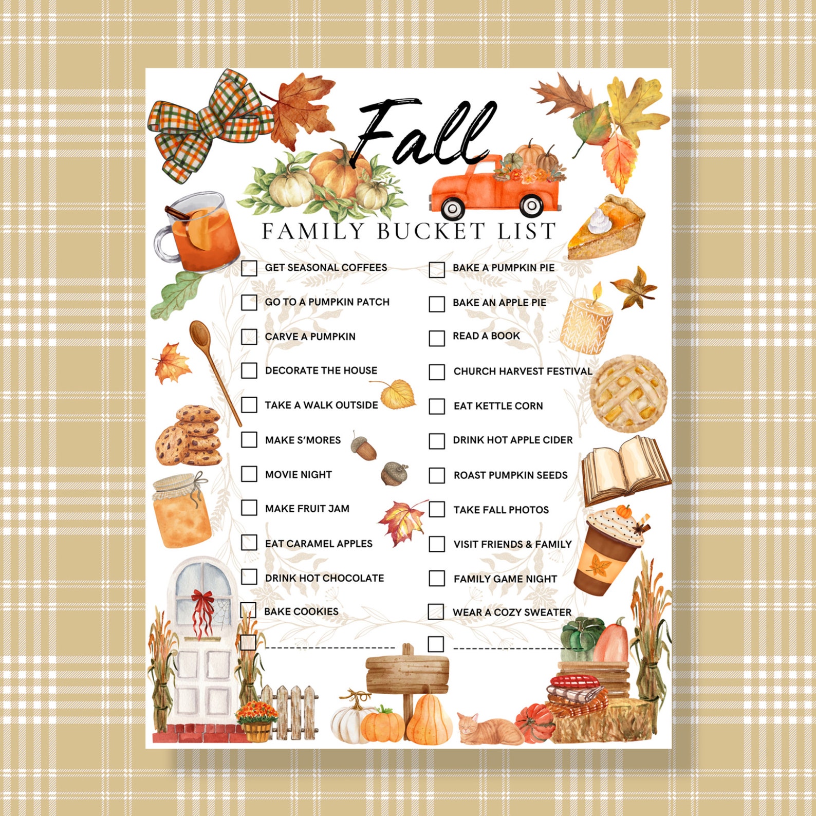 Fall Family Bucket List Printable, Fall Checklist, Farm Truck ...
