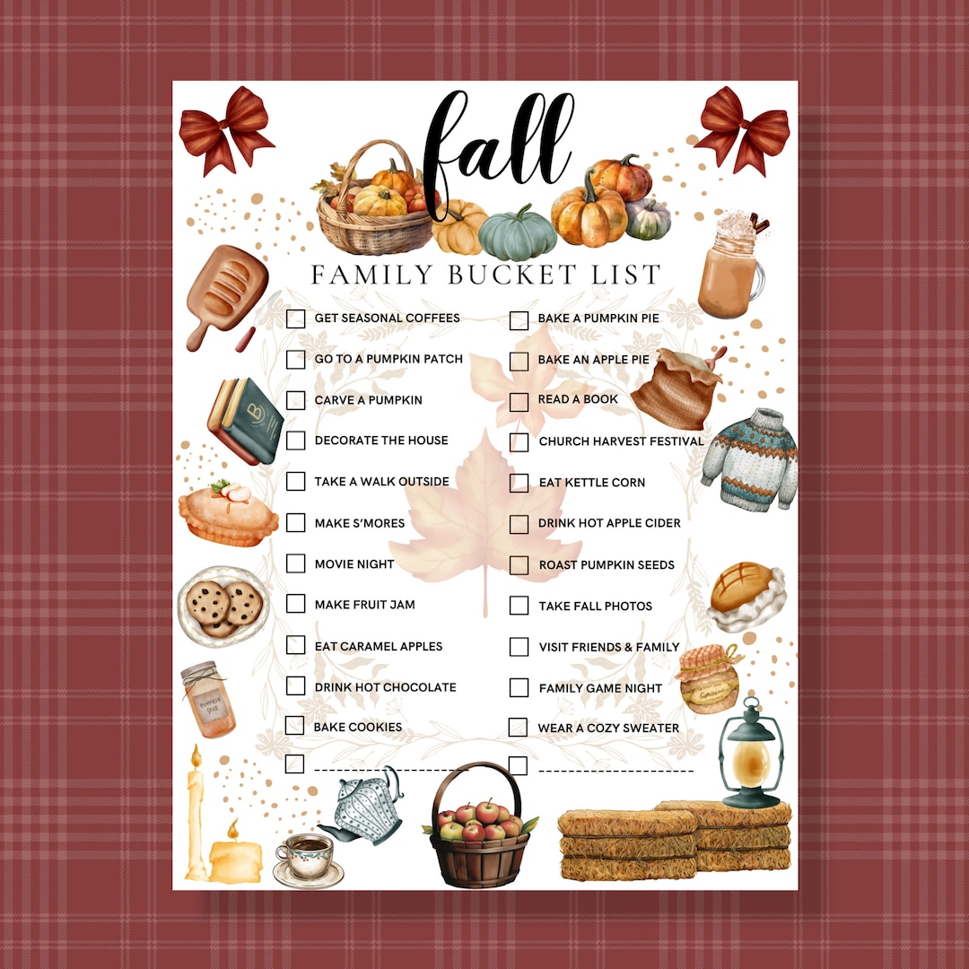 Fall Family Bucket List Printable, Fall Checklist, Coffee, Pie ...