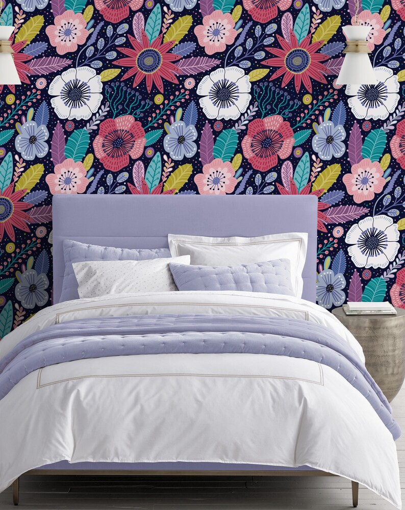 Floral Repositionable Removable Wallpaper Peel And Stick Etsy