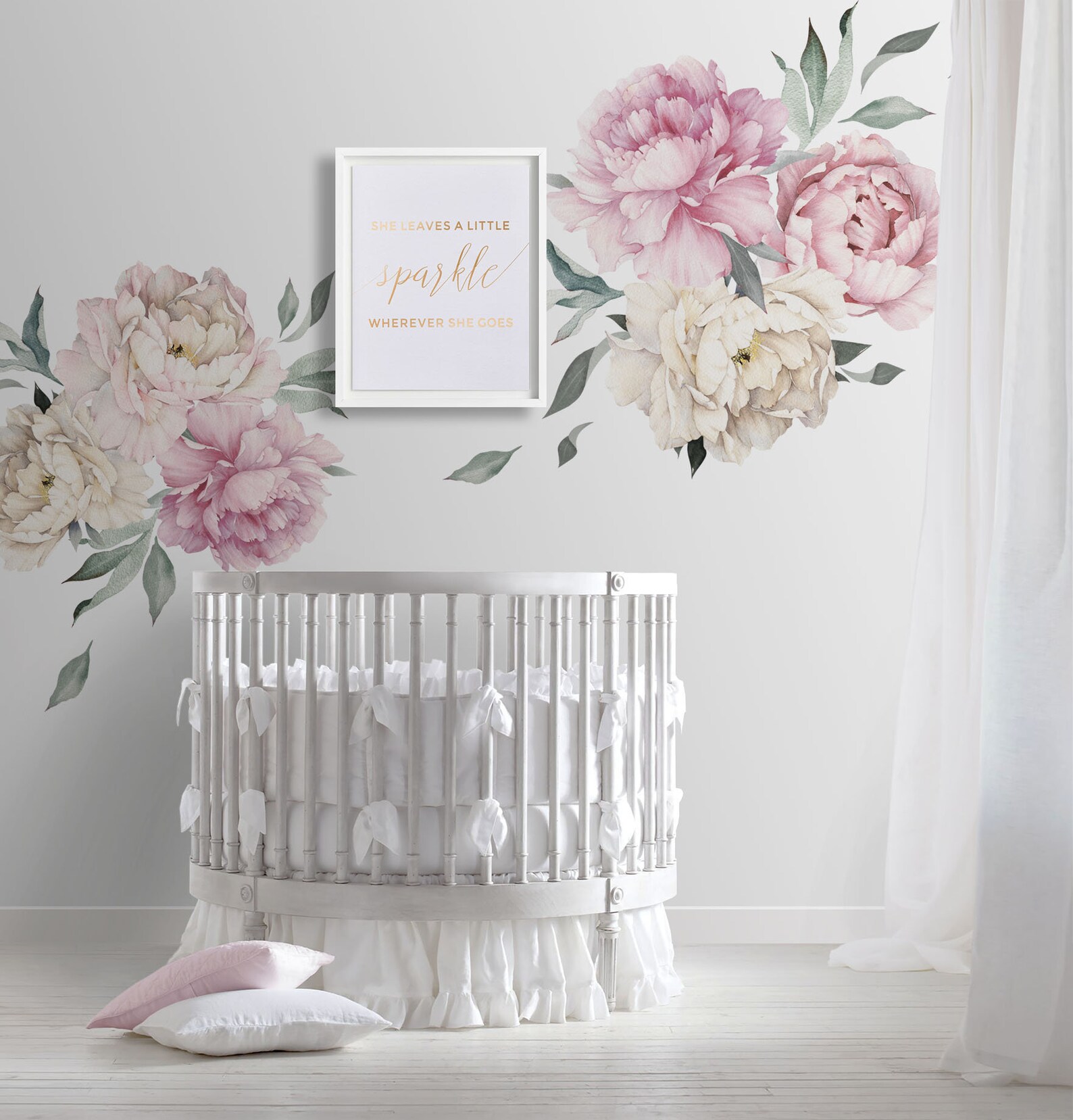 Watercolor Peonies Repositionable Decal, Peel and Stick Decal, Floral ...