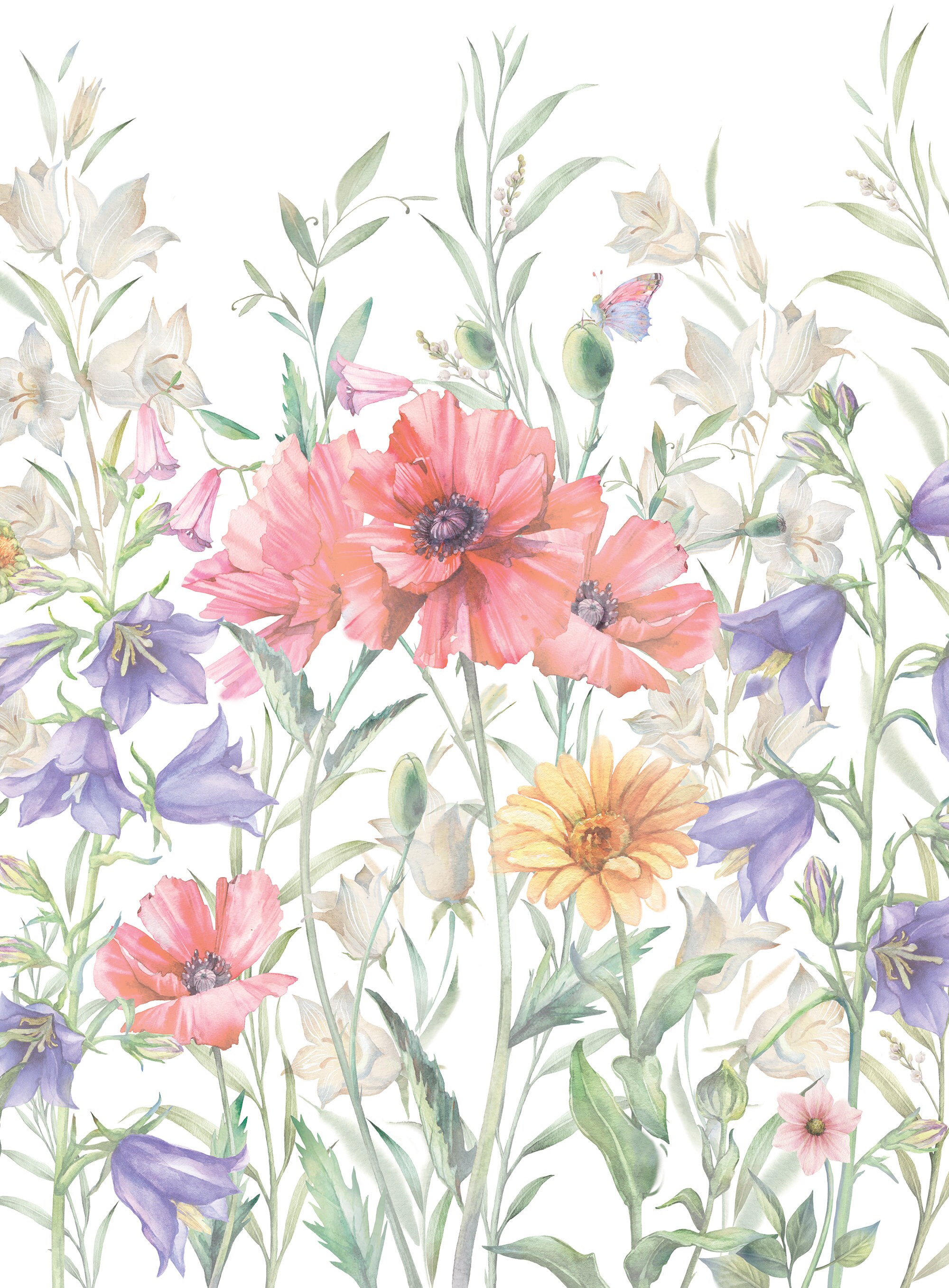 Floral Repositionable Mural Wallpaper, Peel & Stick Wallpaper, Self ...