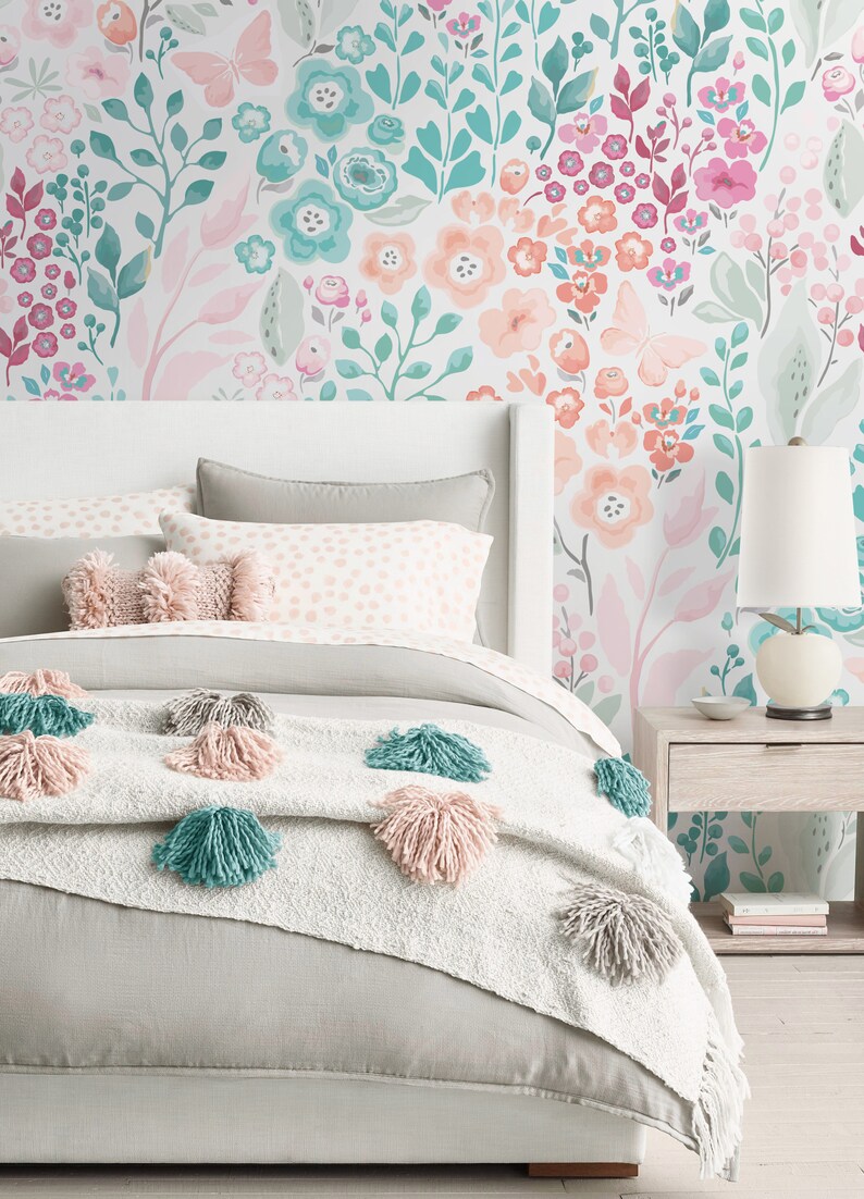Floral Repositionable Removable Wallpaper Peel And Stick Etsy