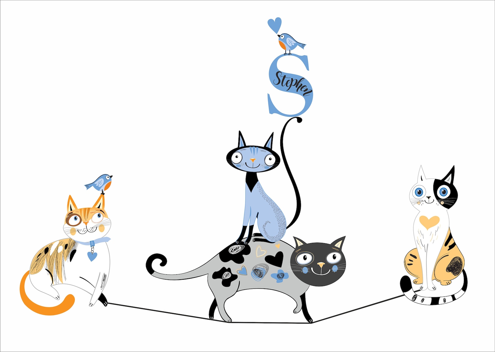 Cats Custom Name Personalized Initial Repositionable Wall | Etsy