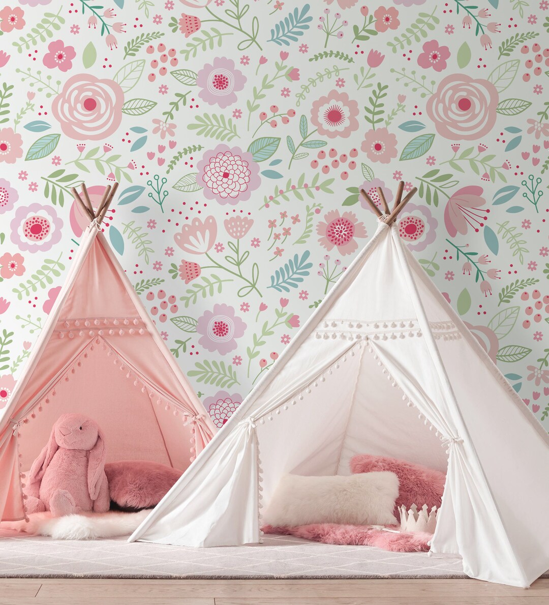 Floral Repositionable Wallpaper, Peel & Stick Fabric Wallpaper, Self ...