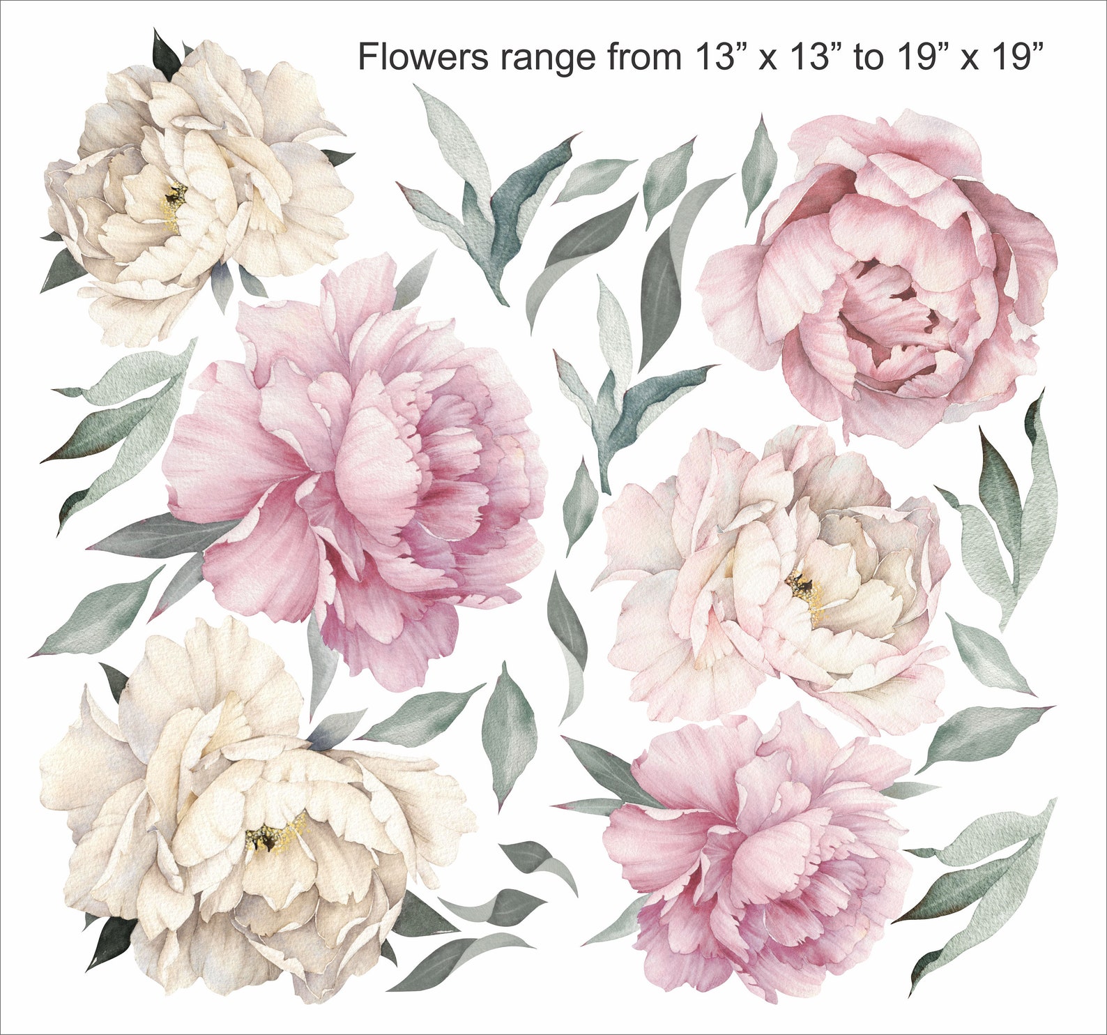 Watercolor Peonies Repositionable Decal Peel and Stick Decal | Etsy