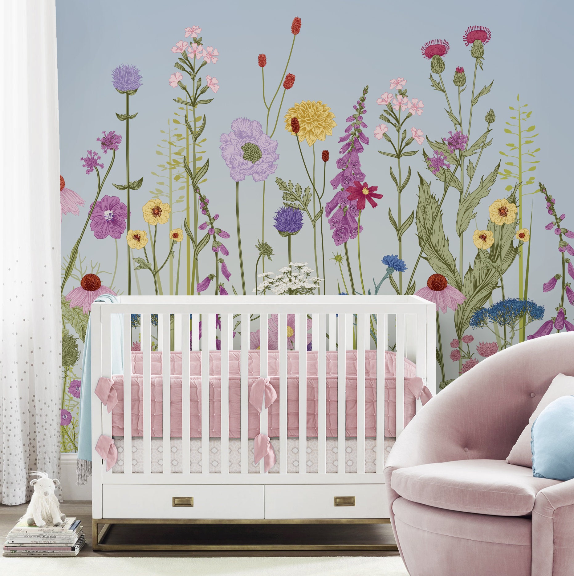 Floral Mural Repositionable Removable Wallpaper Peel And Stick Etsy