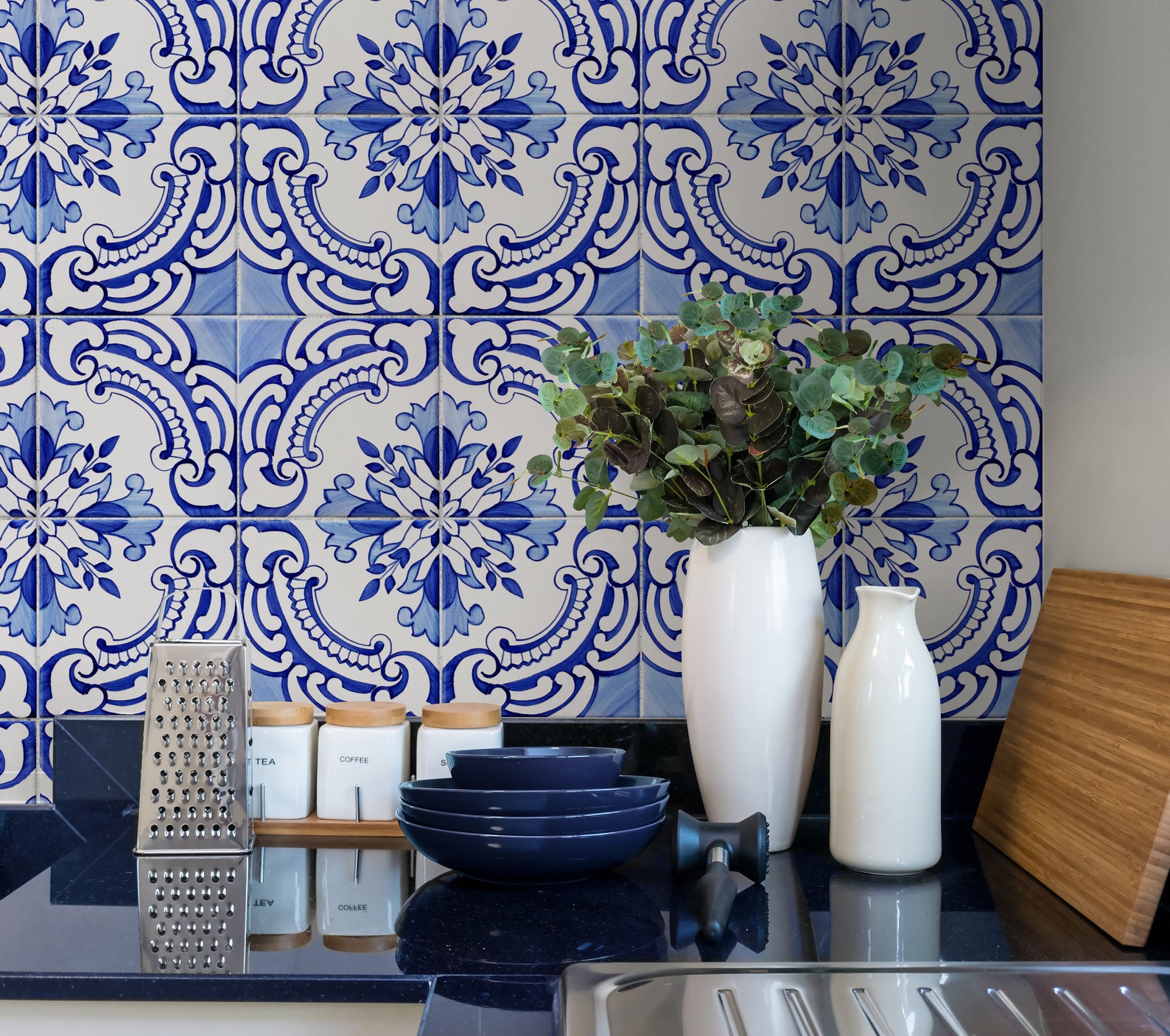 Blue Moroccan Tile Repositionable Removable Wallpaper, Peel & Stick ...