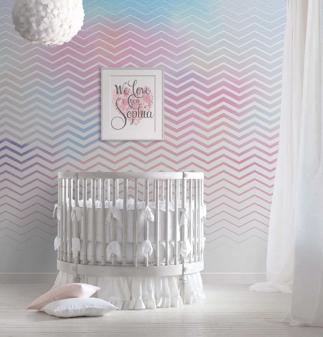 Watercolor Gradient Chevron Pattern Repositionable Wallpaper, Peel and ...