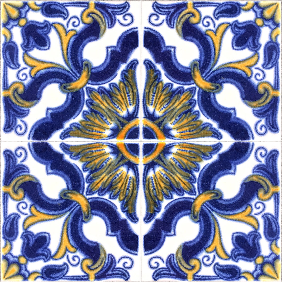 Blue Yellow Moroccan Tile Repositionable Removable Wallpaper | Etsy