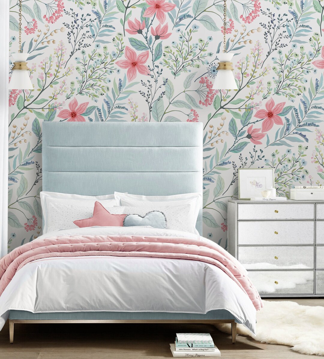 Floral Repositionable Wallpaper, Peel & Stick Wallpaper, Floral Fabric ...