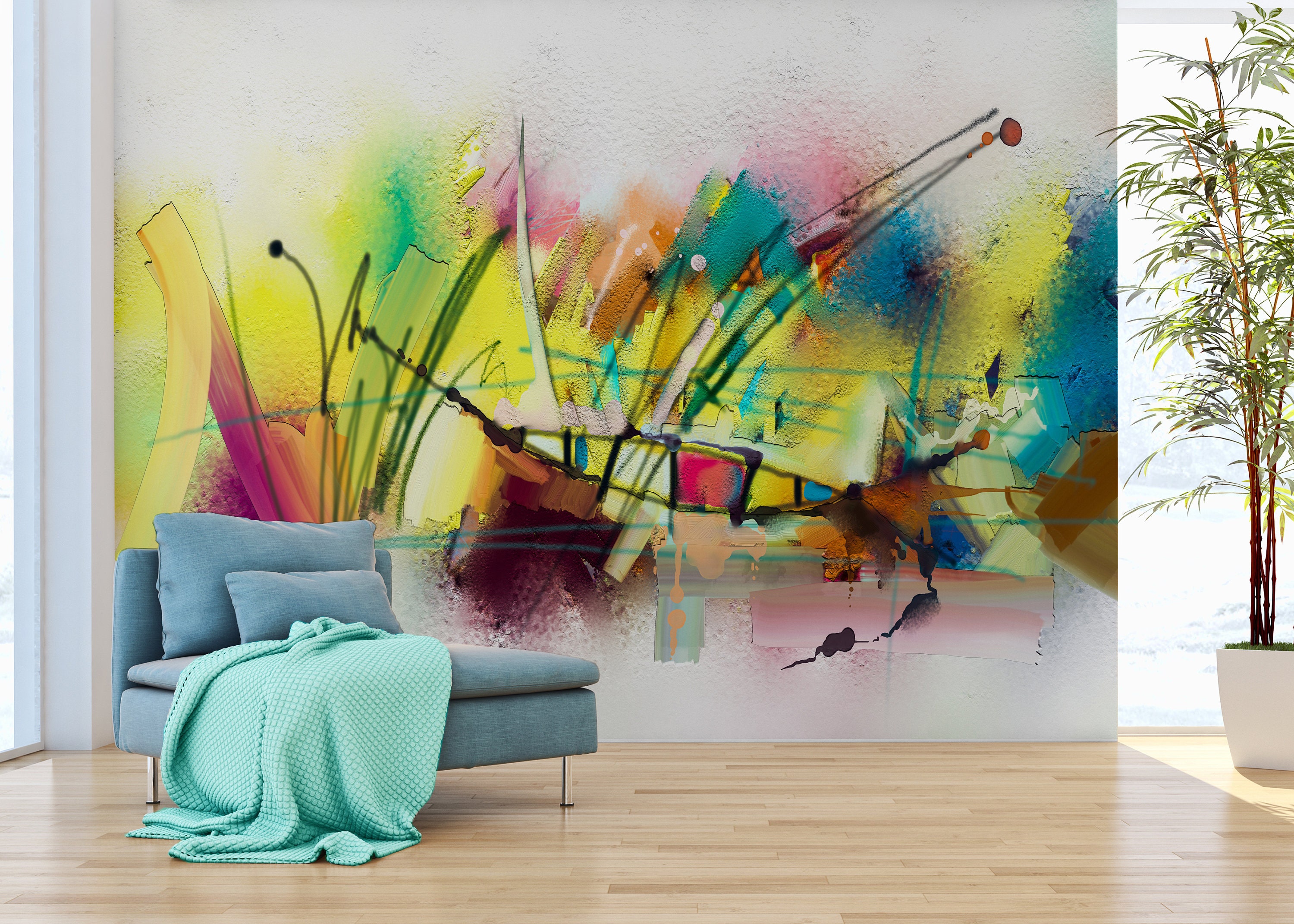 Abstract Repositionable Wallpaper, Peel & Stick Fabric Wallpaper ...