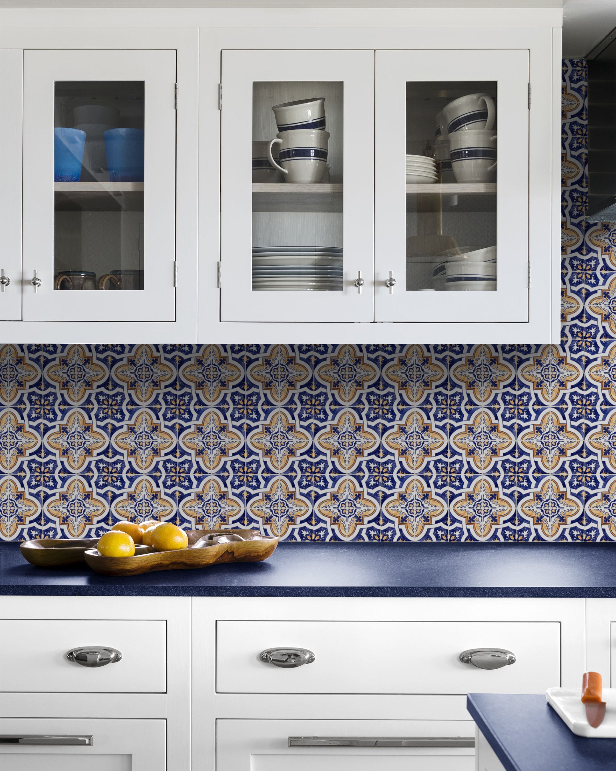 Blue Yellow Moroccan Tile Repositionable Removable Wallpaper | Etsy