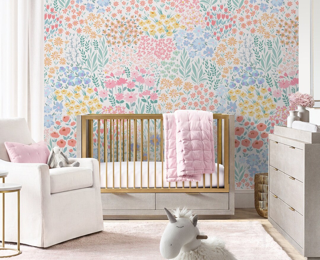 Floral Repositionable Wallpaper, Peel & Stick Fabric Wallpaper, Self ...