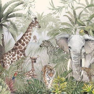 Jungle Mural Removable Wallpaper, Peel & Stick Fabric Wallpaper, Self ...