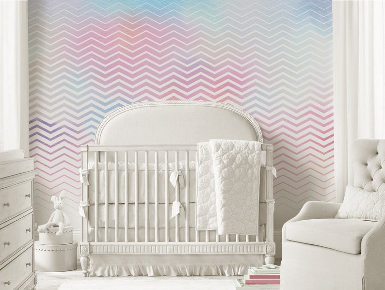 Watercolor Gradient Chevron Pattern Repositionable Wallpaper, Peel and ...