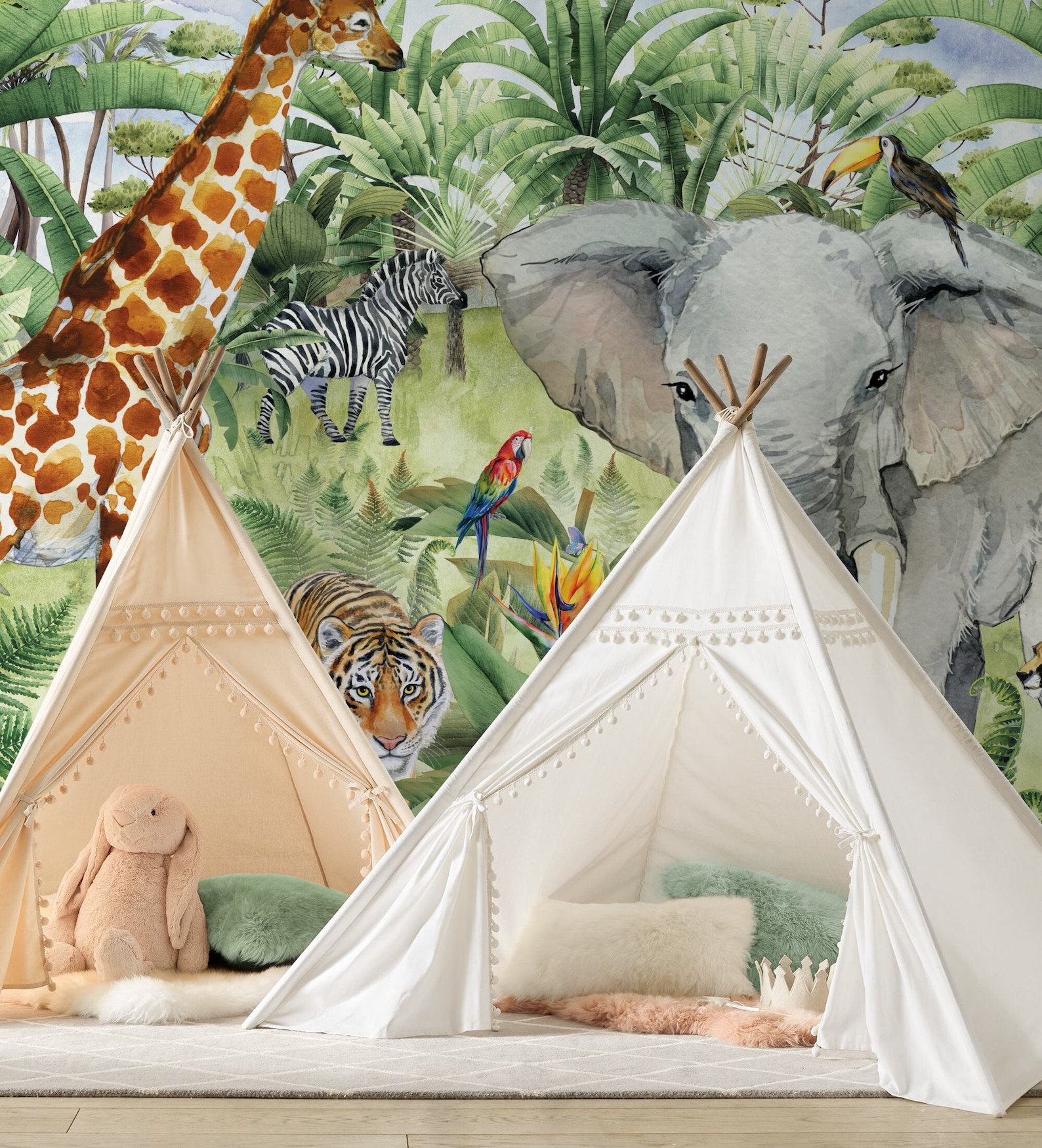 Jungle Mural Repositionable Removable Fabric Wallpaper Peel & - Etsy