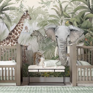 Jungle Mural Removable Wallpaper, Peel & Stick Fabric Wallpaper, Self ...