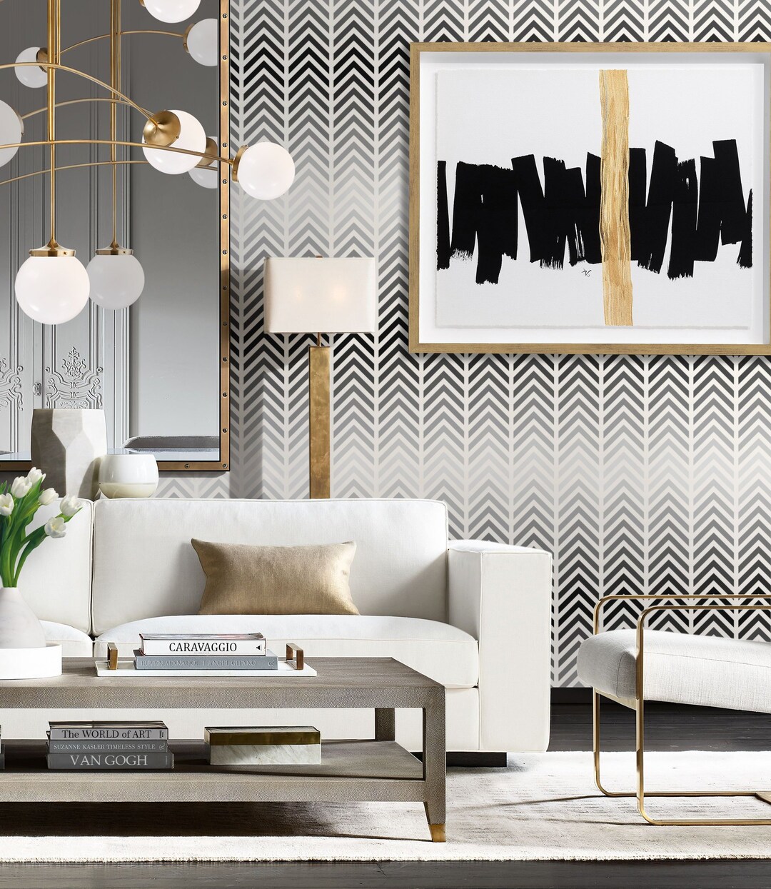 Gradient Chevron, Geometric Pattern Repositionable Wallpaper, Peel ...