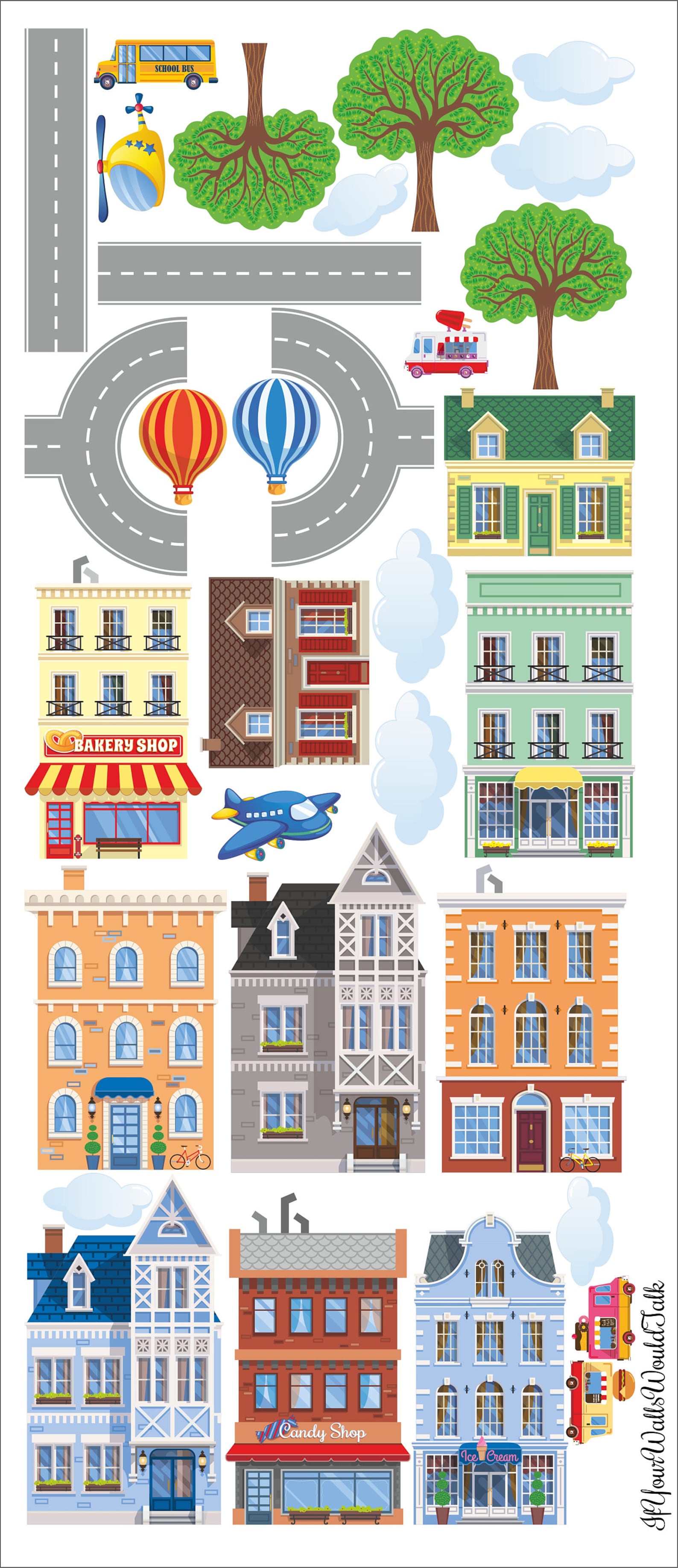 City Repositionable Wall Decal, Kids Room Mural, Town Reusable Wall ...