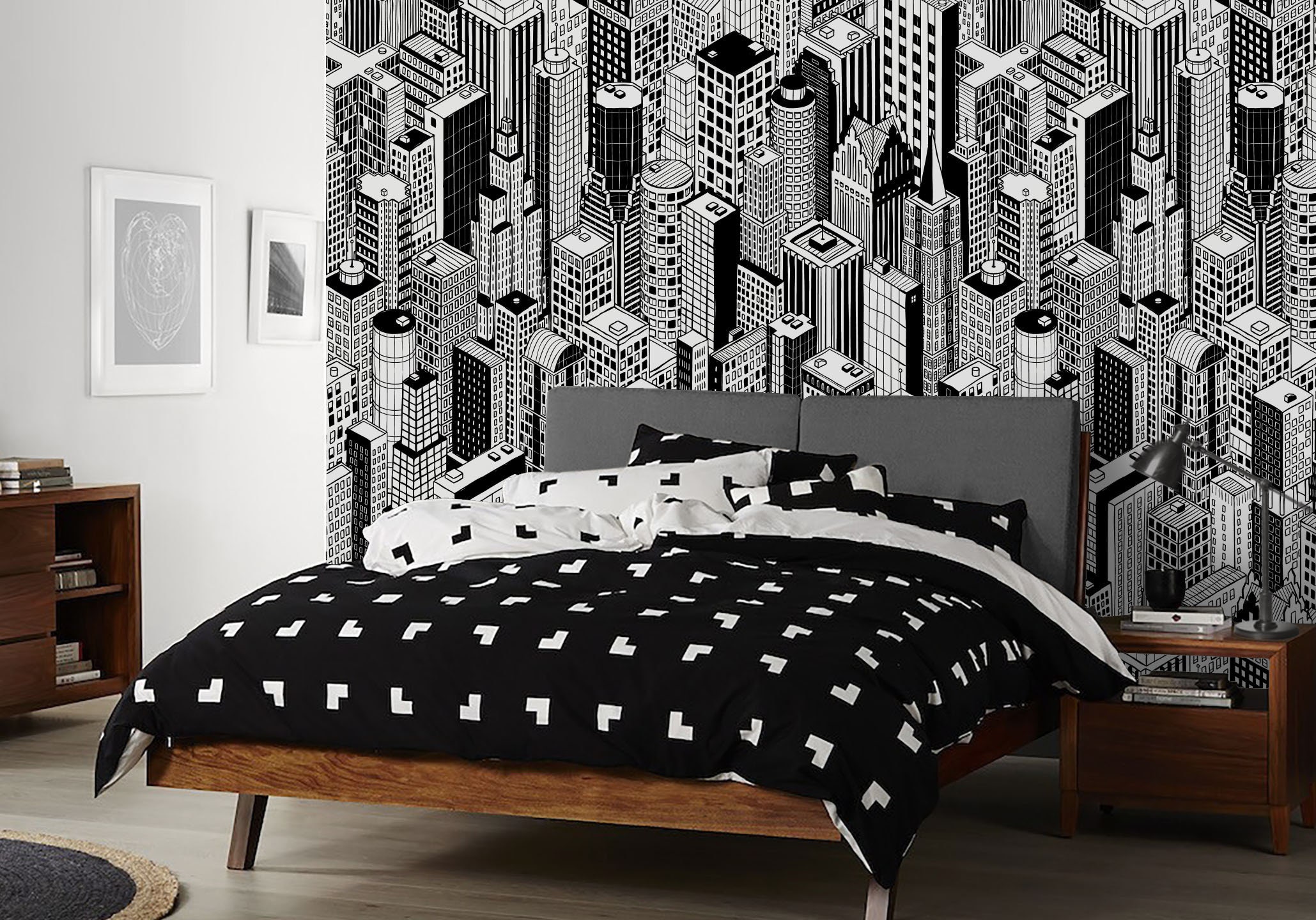 Architectural Pattern Skyscrapers Repositionable Wallpaper | Etsy