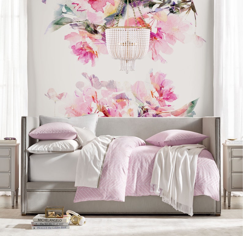 Watercolor Personalized Floral Repositionable Wallpaper Kit , Peel and ...