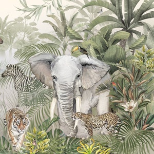 Jungle Mural Removable Wallpaper, Peel & Stick Fabric Wallpaper, Self ...