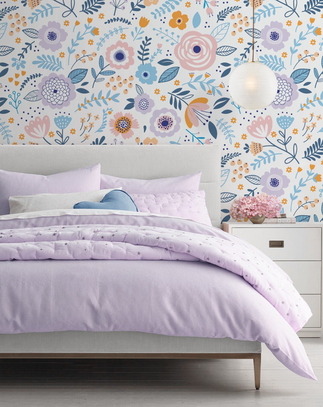 Floral Repositionable Wallpaper, Peel and Stick Wallpaper, Self ...