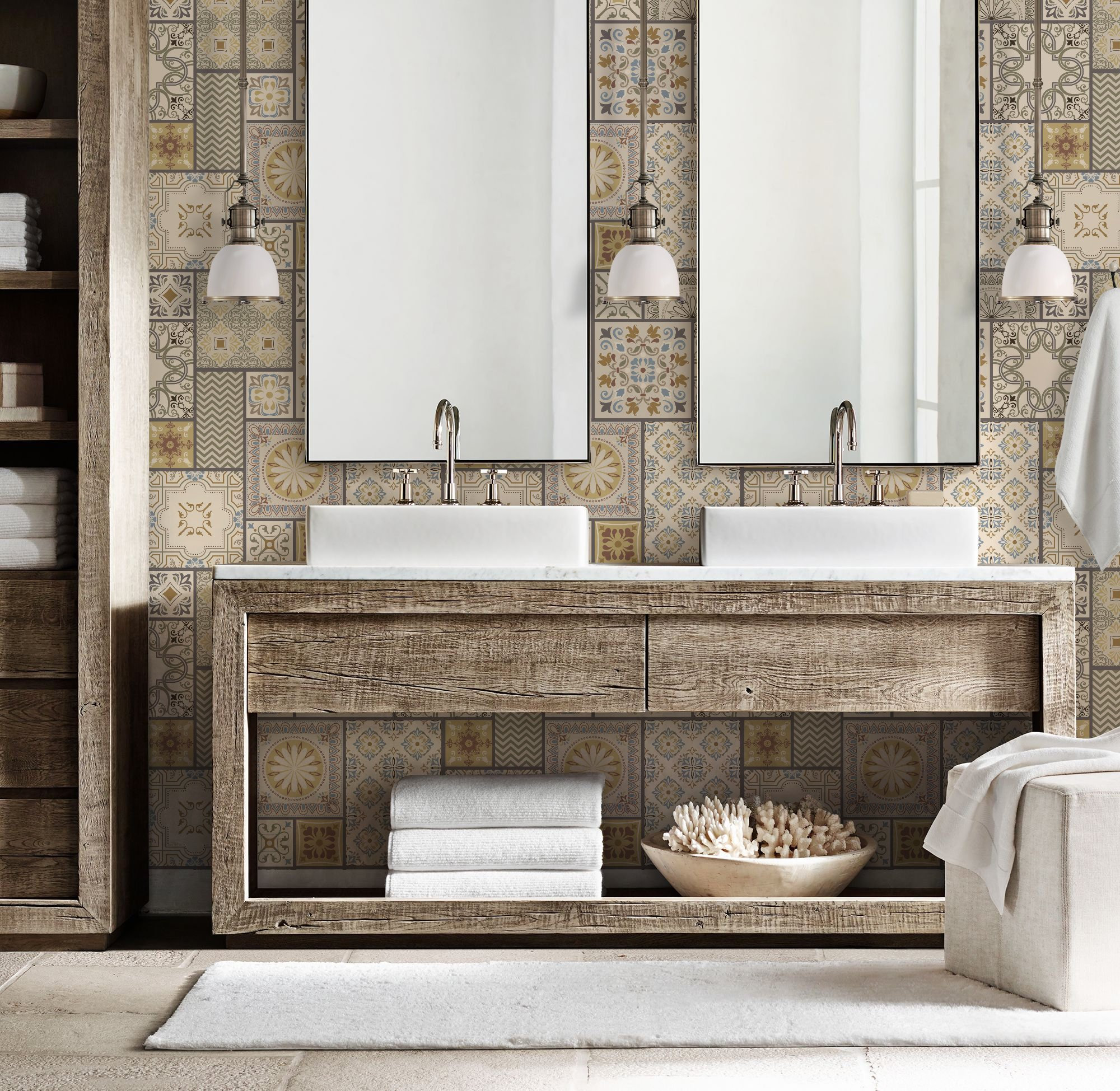 Beige Brown Blue Moroccan Mosaic Tile Repositionable Removable | Etsy