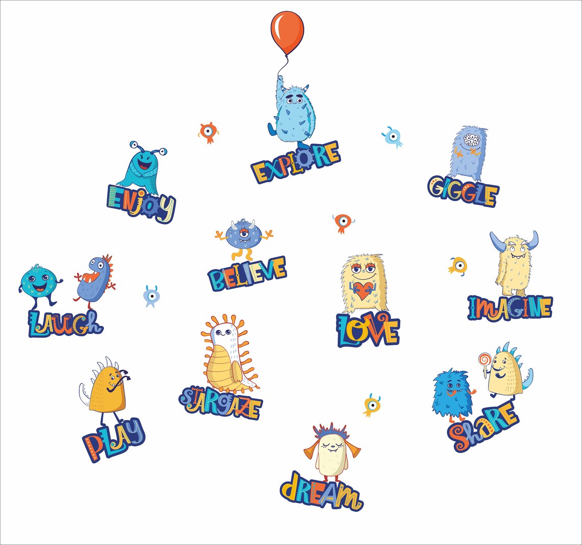 Cute Monsters Mural Repositionable Decal Sticker for Nursery - Etsy