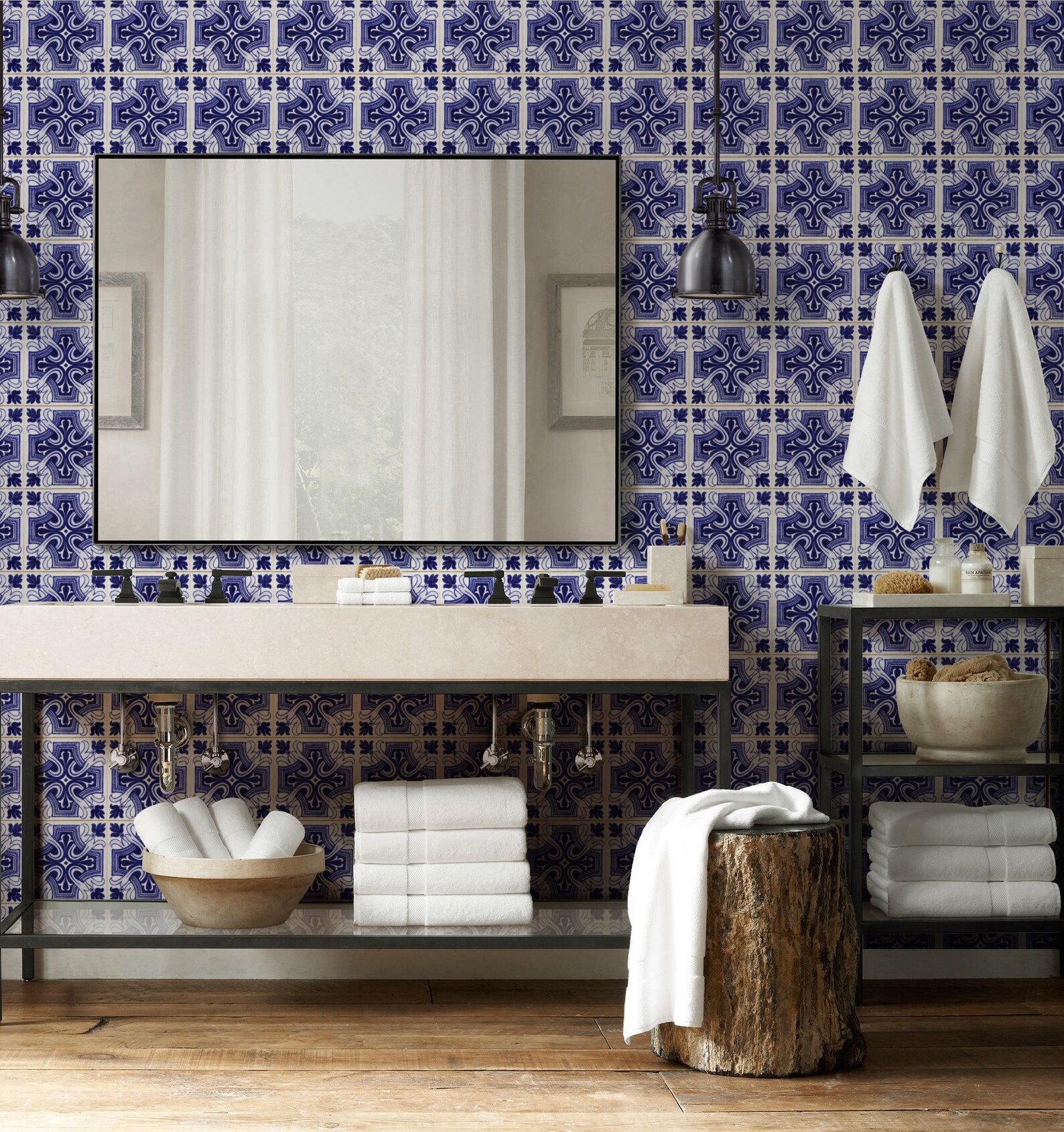 Blue Moroccan Tile Repositionable Removable Wallpaper Peel & - Etsy