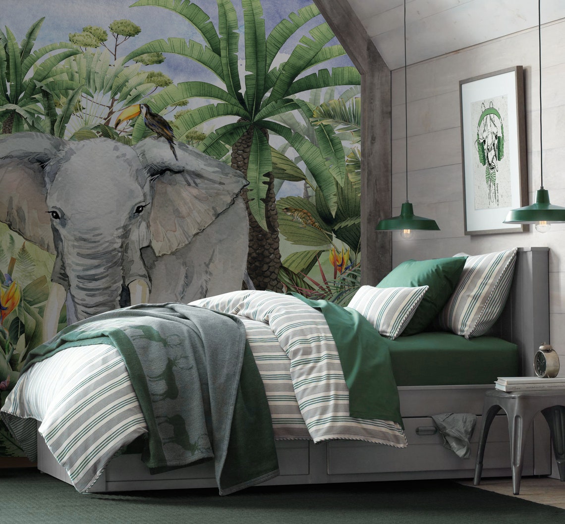 Jungle Mural Repositionable Removable Fabric Wallpaper Peel & - Etsy