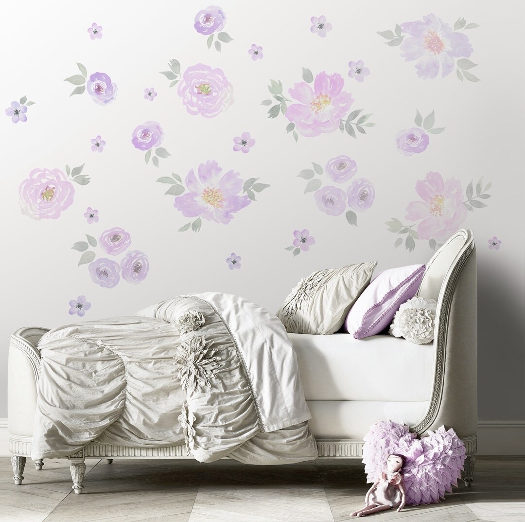 Watercolor Floral Repositionable Removable Decals, Peel and Stick ...