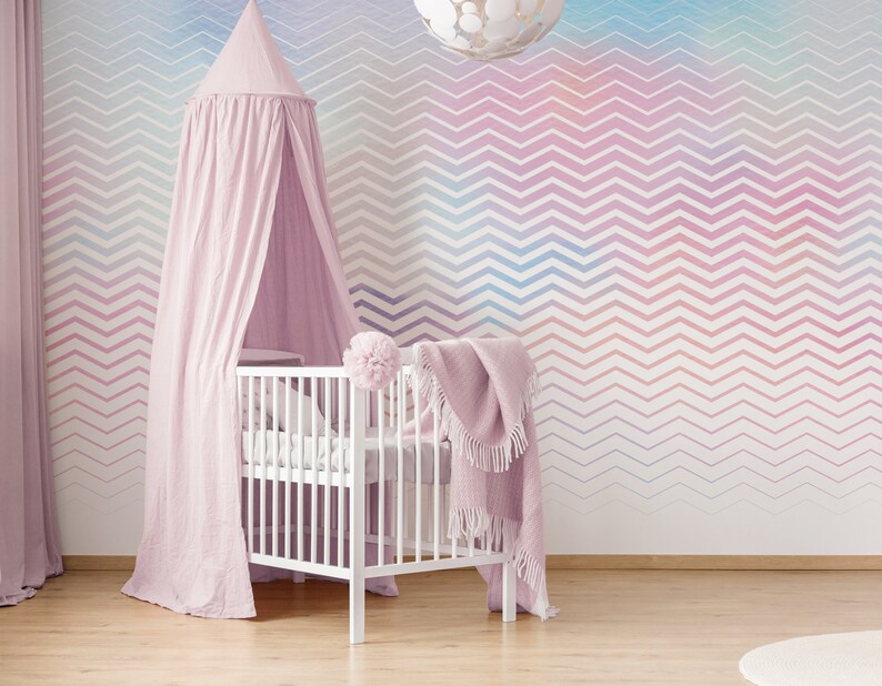 Watercolor Gradient Chevron Pattern Repositionable Wallpaper, Peel and ...