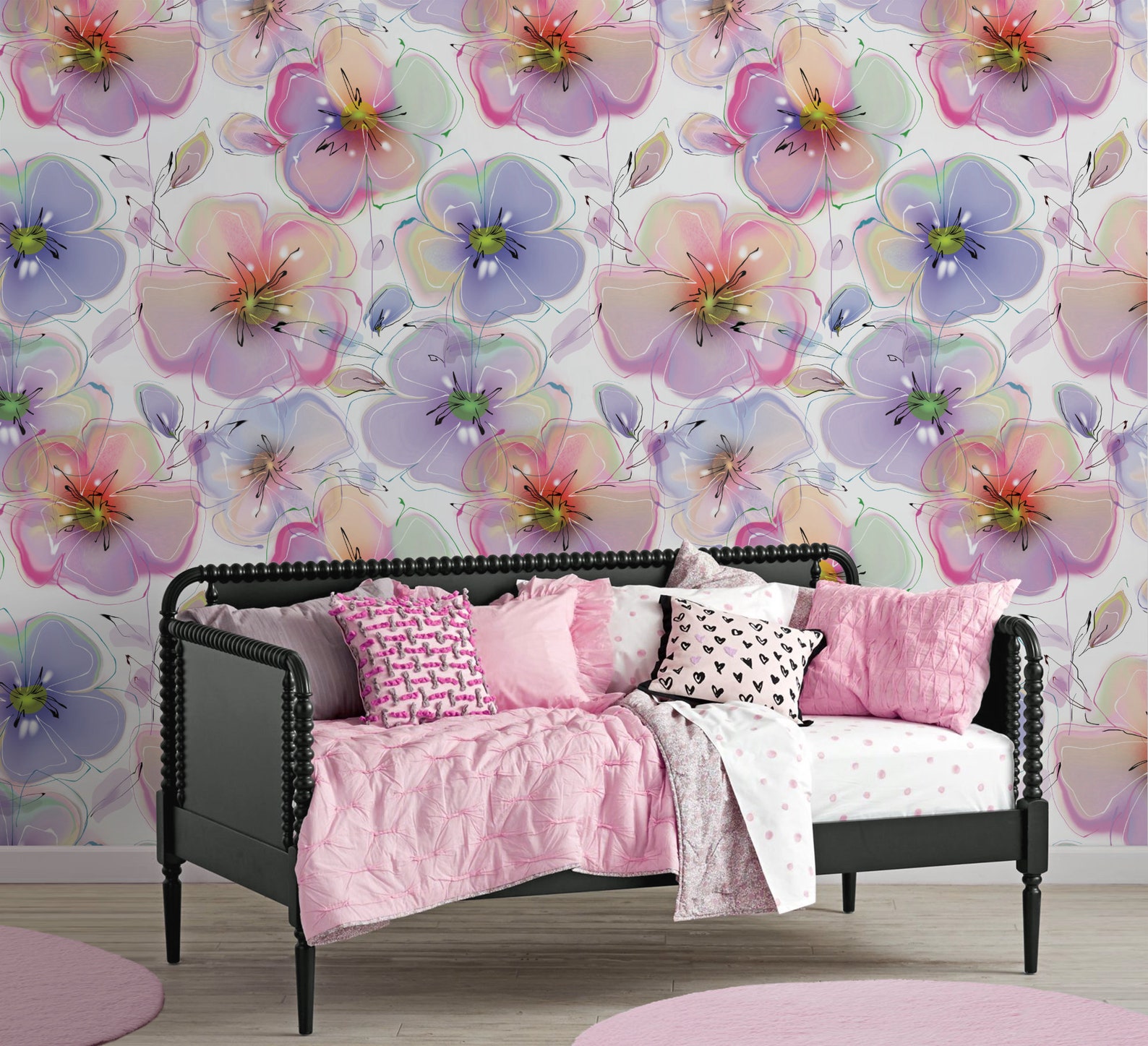 Floral Repositionable Removable Wallpaper Peel And Stick Fabric Etsy