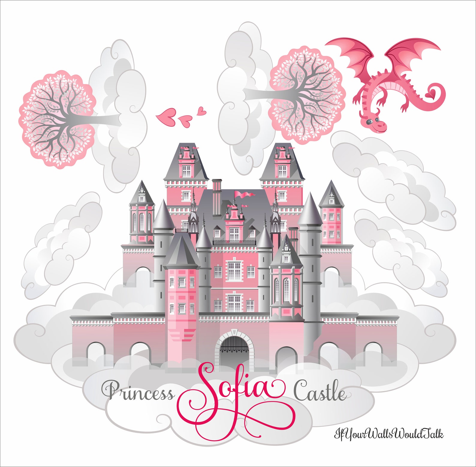 Princess Castle Personalized Name Fabric Repositionable Wall | Etsy