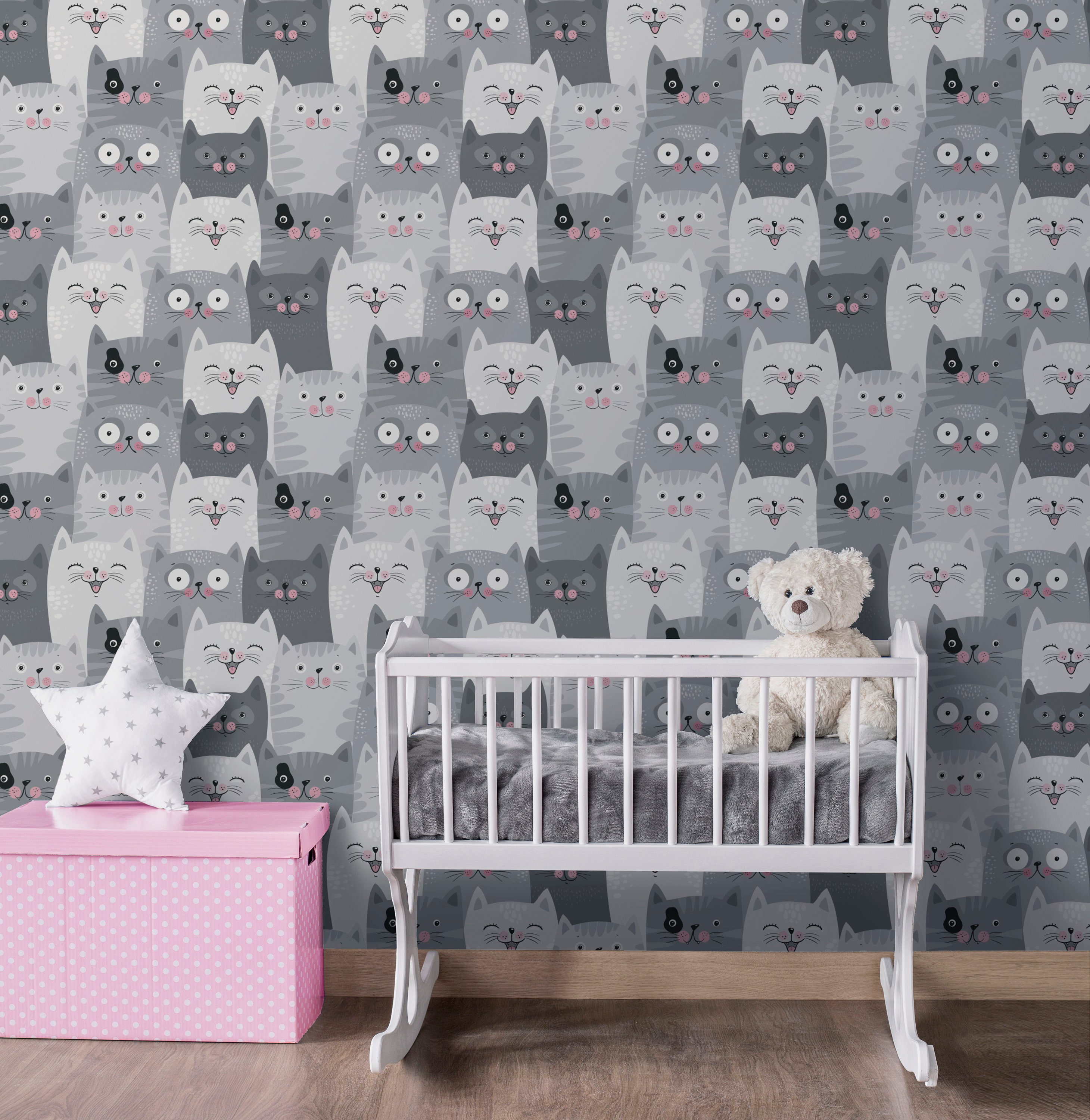 Cats Repositionable Wallpaper, Peel & Stick Fabric Wallpaper, Kitty ...