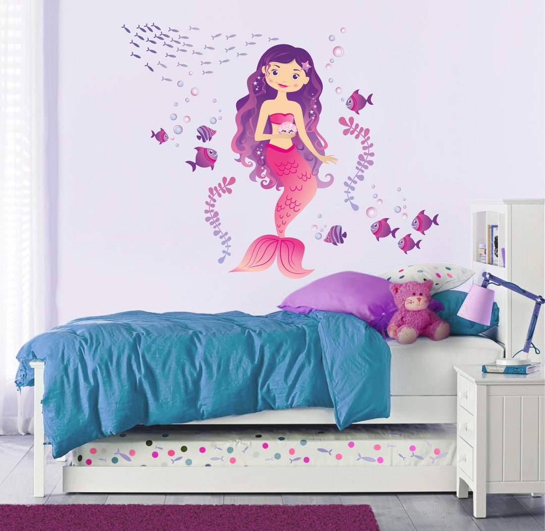 Mermaid Repositionable Fabric Wall Decal for Nursery or Girl's Room ...