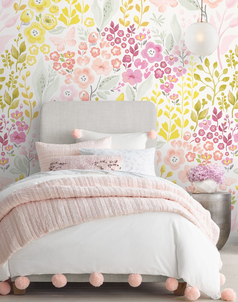 Floral Repositionable Removable Wallpaper Peel And Stick Etsy