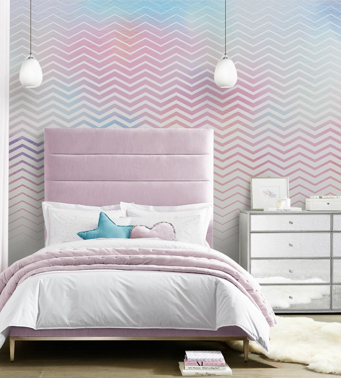 Watercolor Gradient Chevron Pattern Repositionable Wallpaper - Etsy