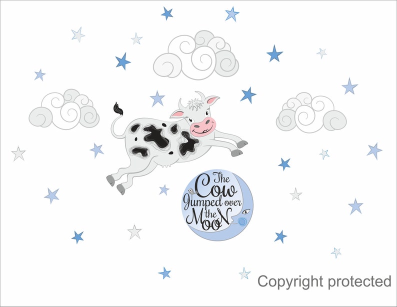 The Cow Jumped Over the Moon Classic Nursery Rhyme | Etsy