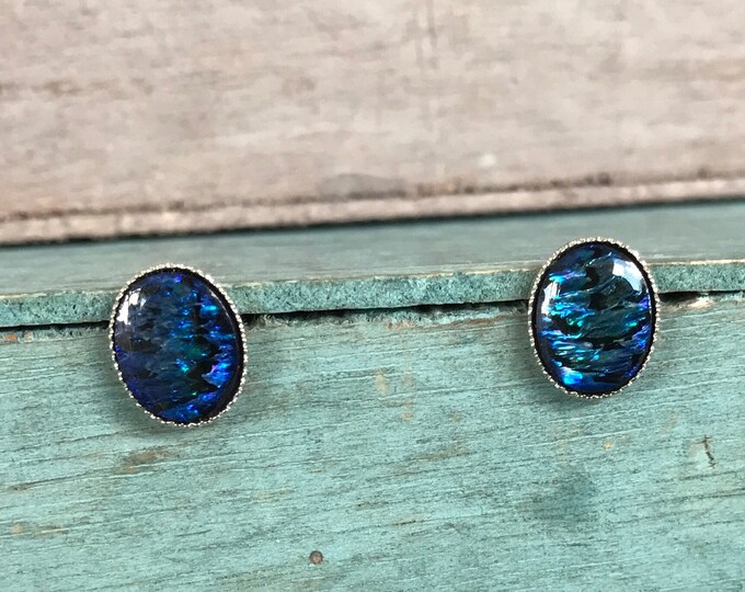 Navajo Blue Abalone Shell Sterling Silver Post Stud Native - Etsy