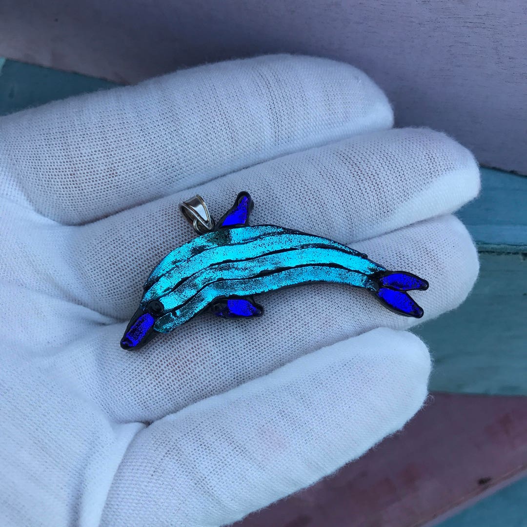 Dichromatic Glass Sterling Silver Dolphin Spirit Animal Pendant 7g - Etsy