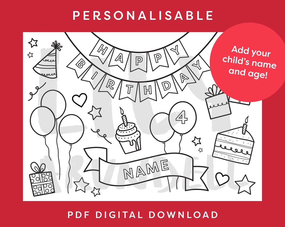 Personalised Birthday Colouring A4 Page | Custom Kids Party Activity ...