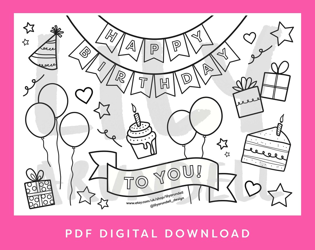 Birthday Colouring Page A4 | Kids Party Activity | Printable PDF - Etsy