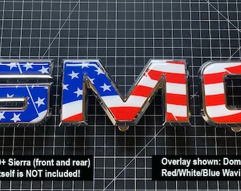 PRECUT GMC Sierra Gel Coated (domed) Patriotic Flag Emblem Overlay ...