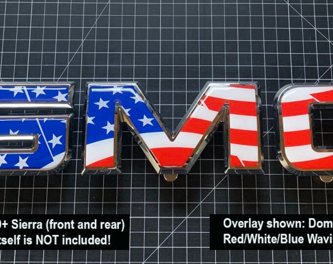 PRECUT GMC Sierra Gel Coated (domed) Patriotic Flag Emblem Overlay ...