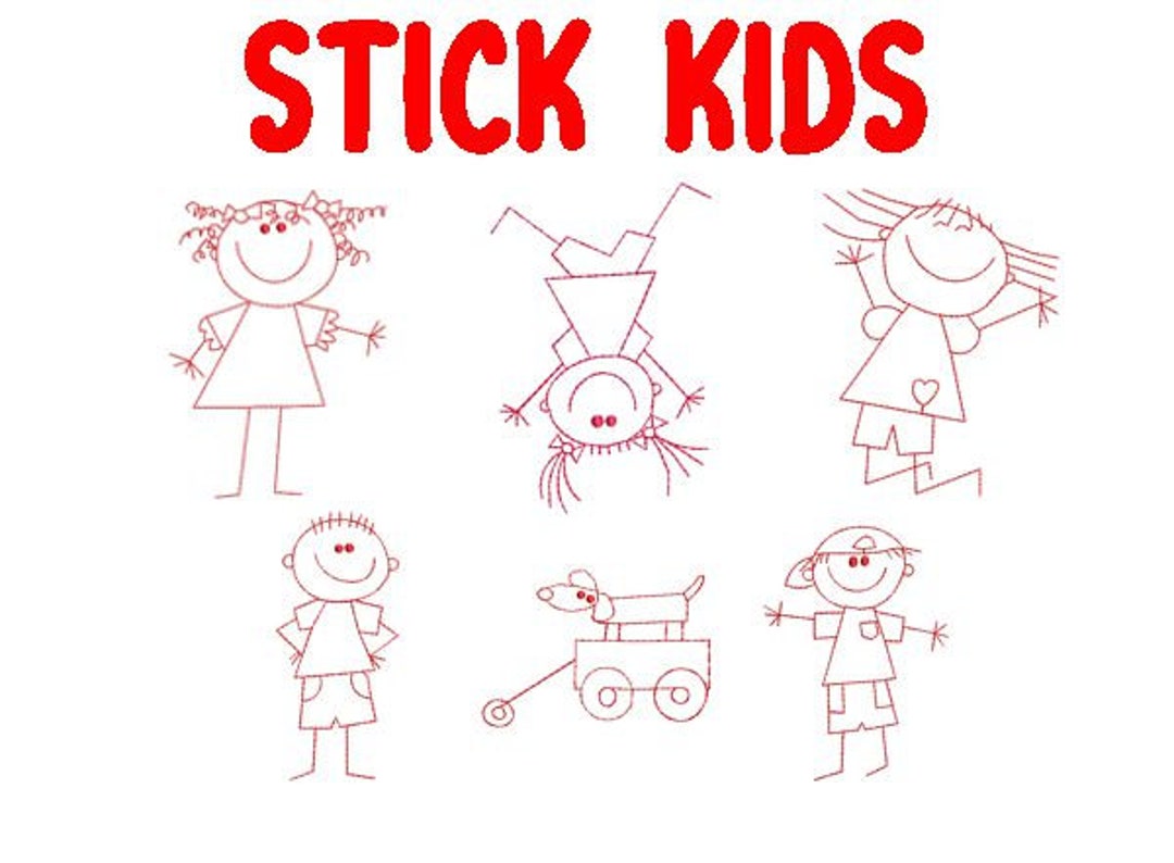 Stick Figure Family, Machine Embroidery Design, Redwork Embroidery ...